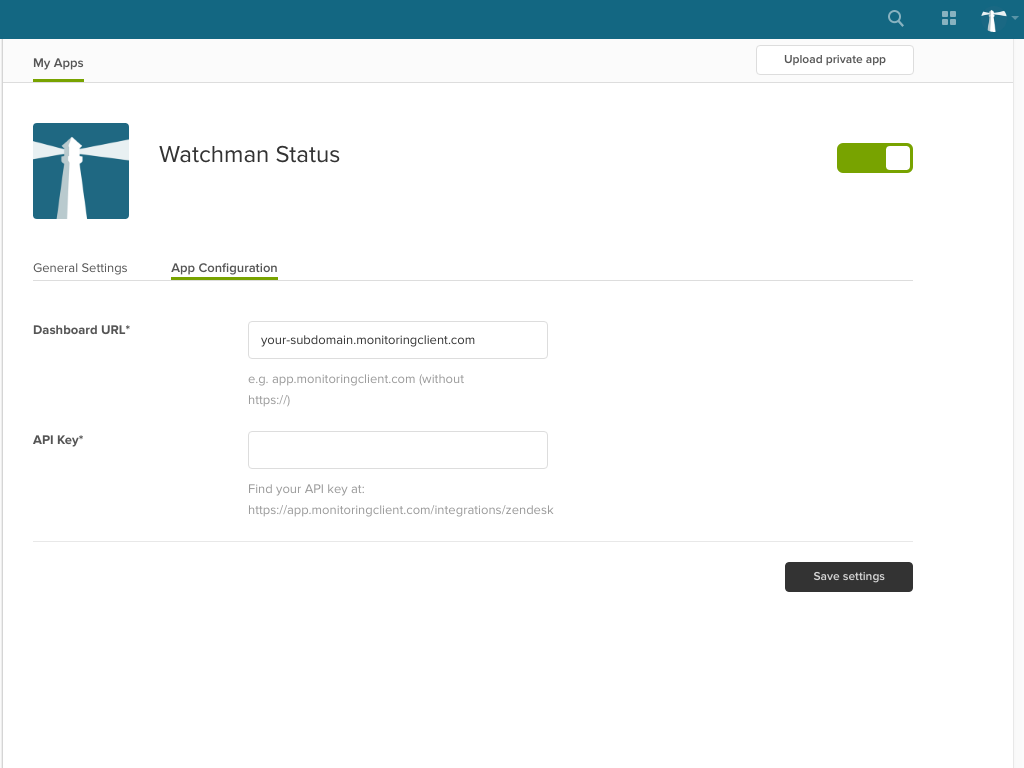 Watchman Monitoring App Integration with Zendesk Support
